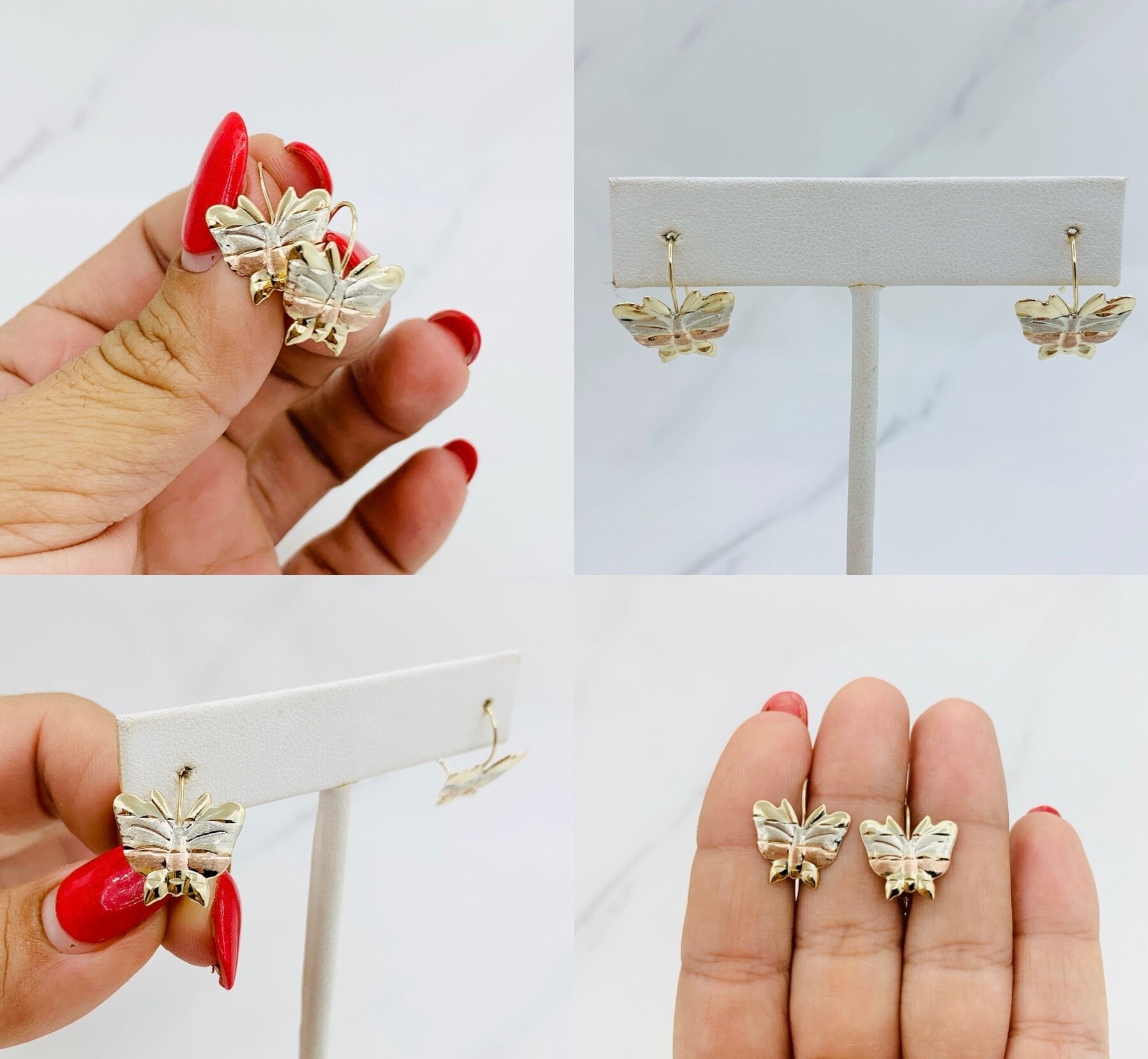 10k Gold Earrings Turtle, Dolphin, Butterfly, Frog - Aretes En Oro ...