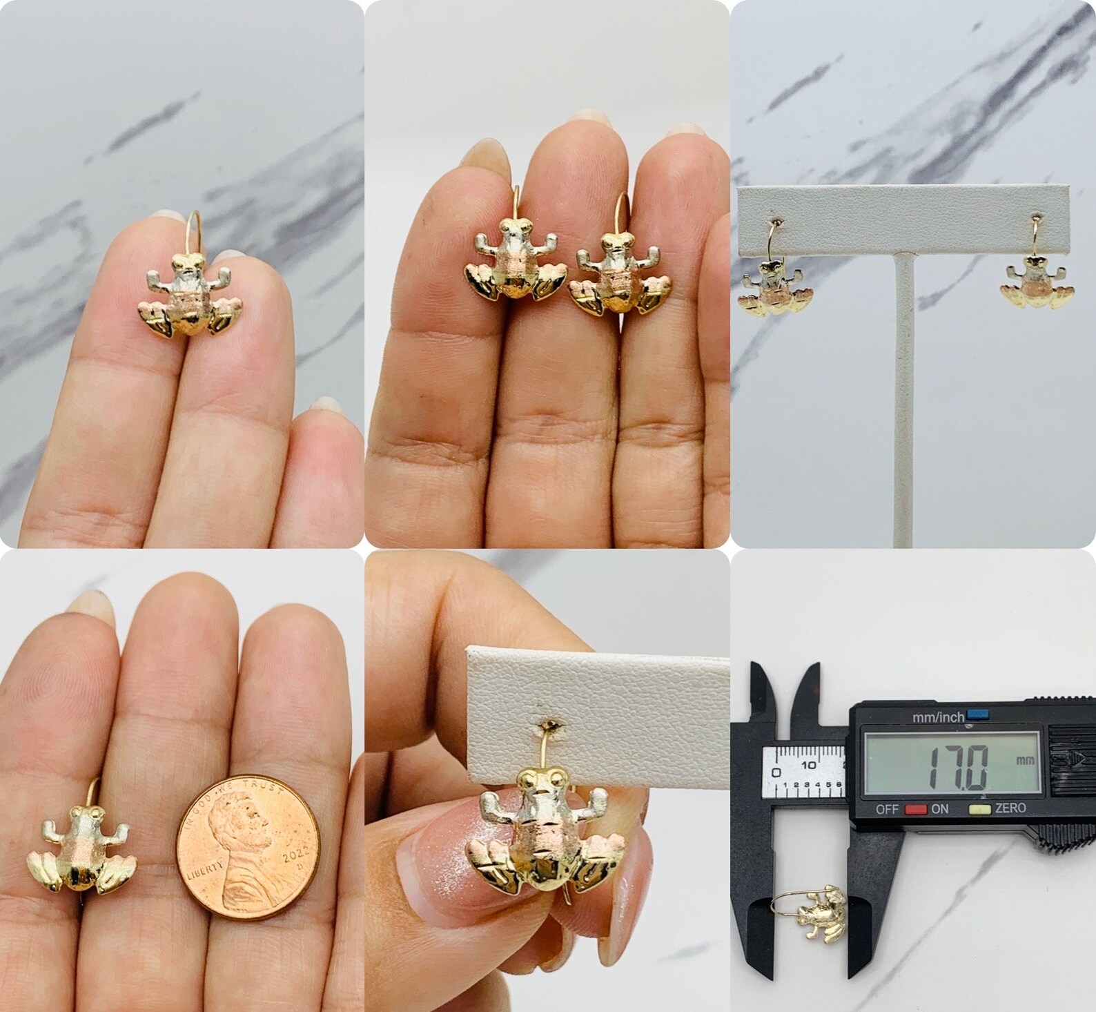 10k Gold Earrings Turtle, Dolphin, Butterfly, Frog - Aretes En Oro ...