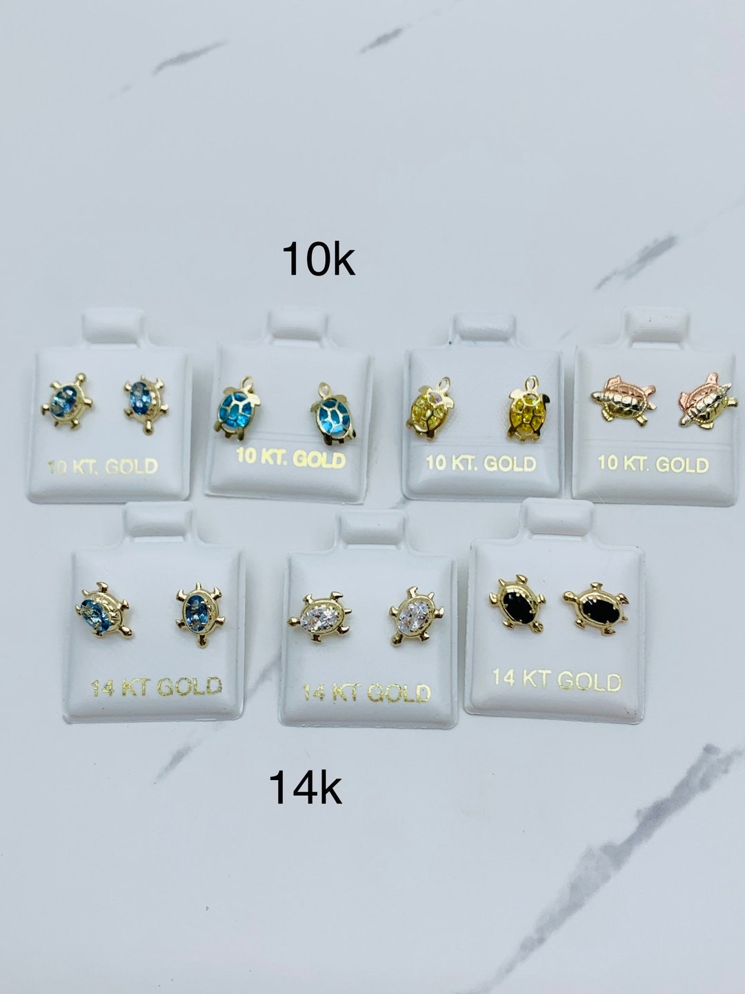 10k - 14k Solid Gold Earrings Turtle - Aretes En Oro De 10 O 14 Kilates ...