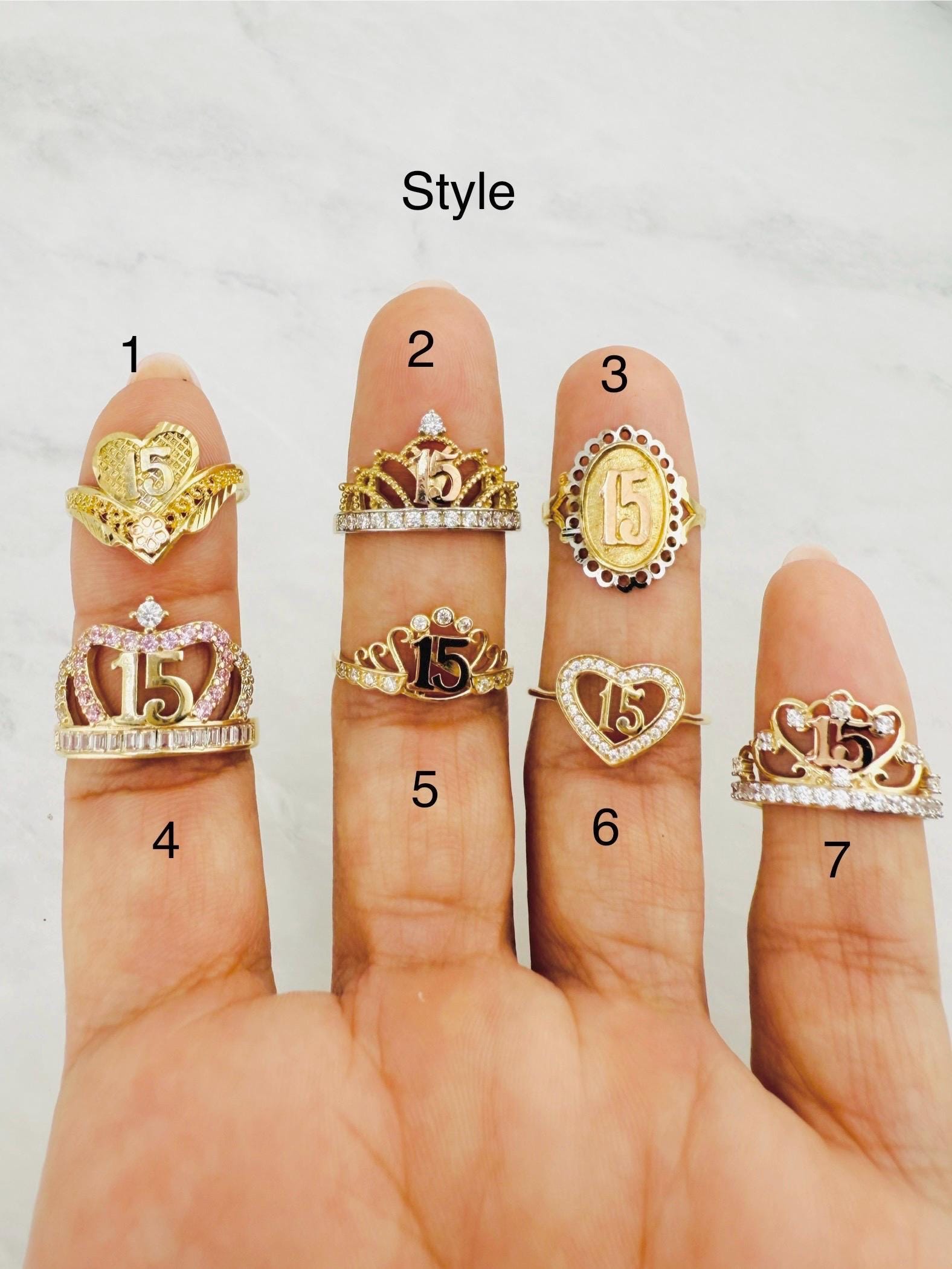 14k Solid Gold Ring Sweet 15 Crown Tiara Heart - Anillo De Quince Anos ...