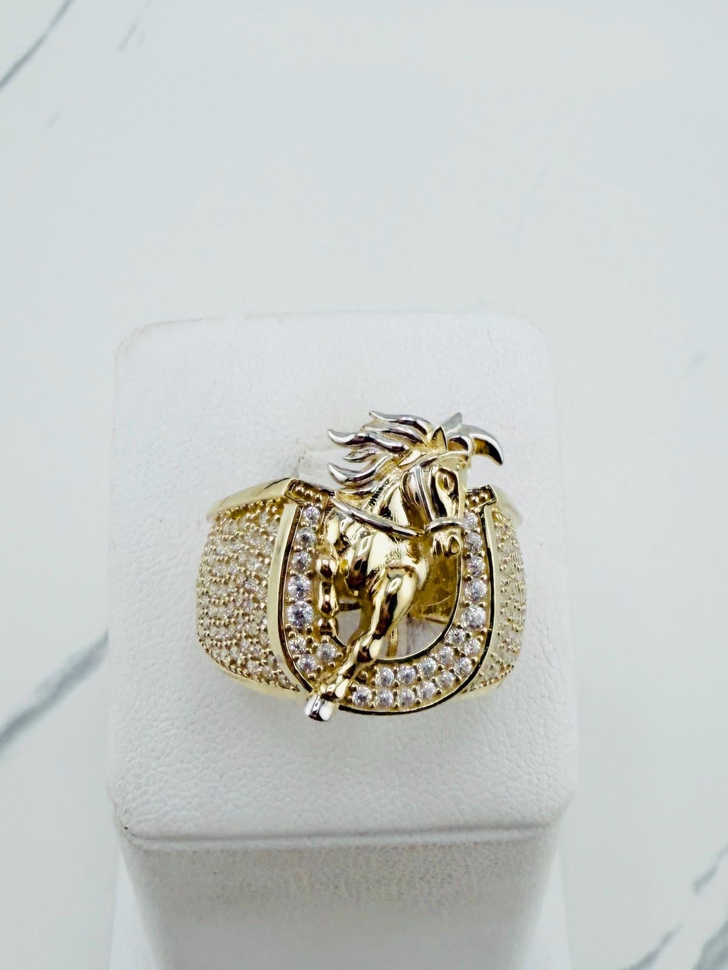 10k Gold Ring Horse Saddle / Horseshoe / Horse Stallion - Anillo Oro 10 ...