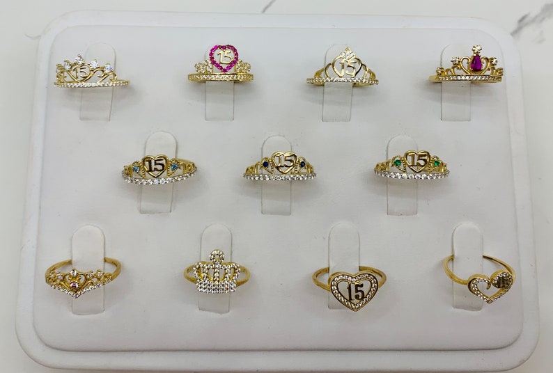 10k Gold Ring - Sweet 15 Quinceañera Crown Tiara - Anillo De Quince ...