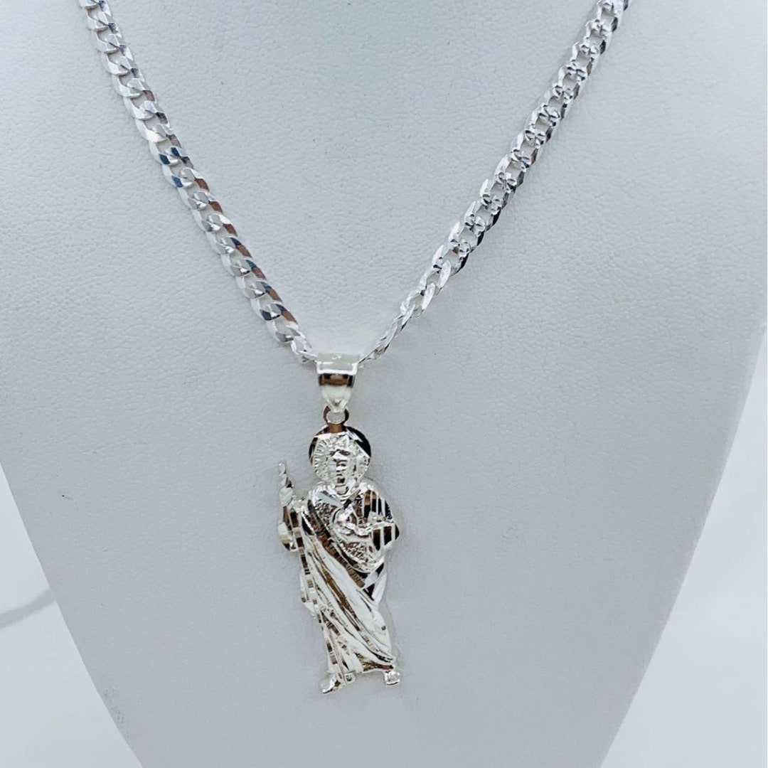 925 Sterling Silver San Judas Pendant and Necklace Cadena Y Dije En ...