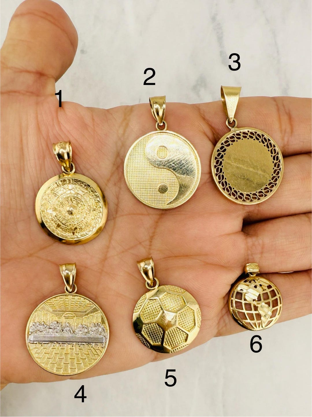 10k Gold Pendant Medallion Aztec Calendar Ying Yang Last Supper Soccer ...
