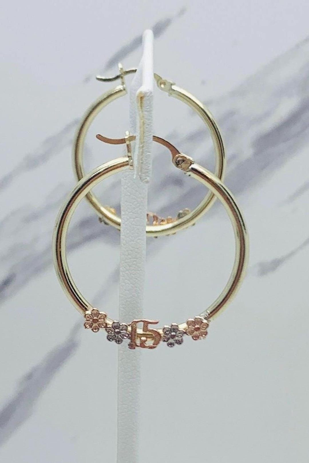 Real 10k Gold Hoops Quinceañera Sweet 15 Aretes En Oro Quince Años - Etsy