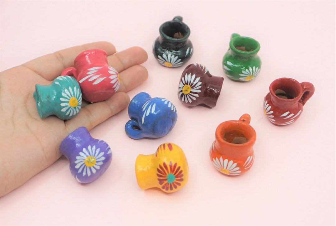 Mexican Cup Jarrito Painted Miniature Ceramic Jarro Jar Clay Ofrenda ...