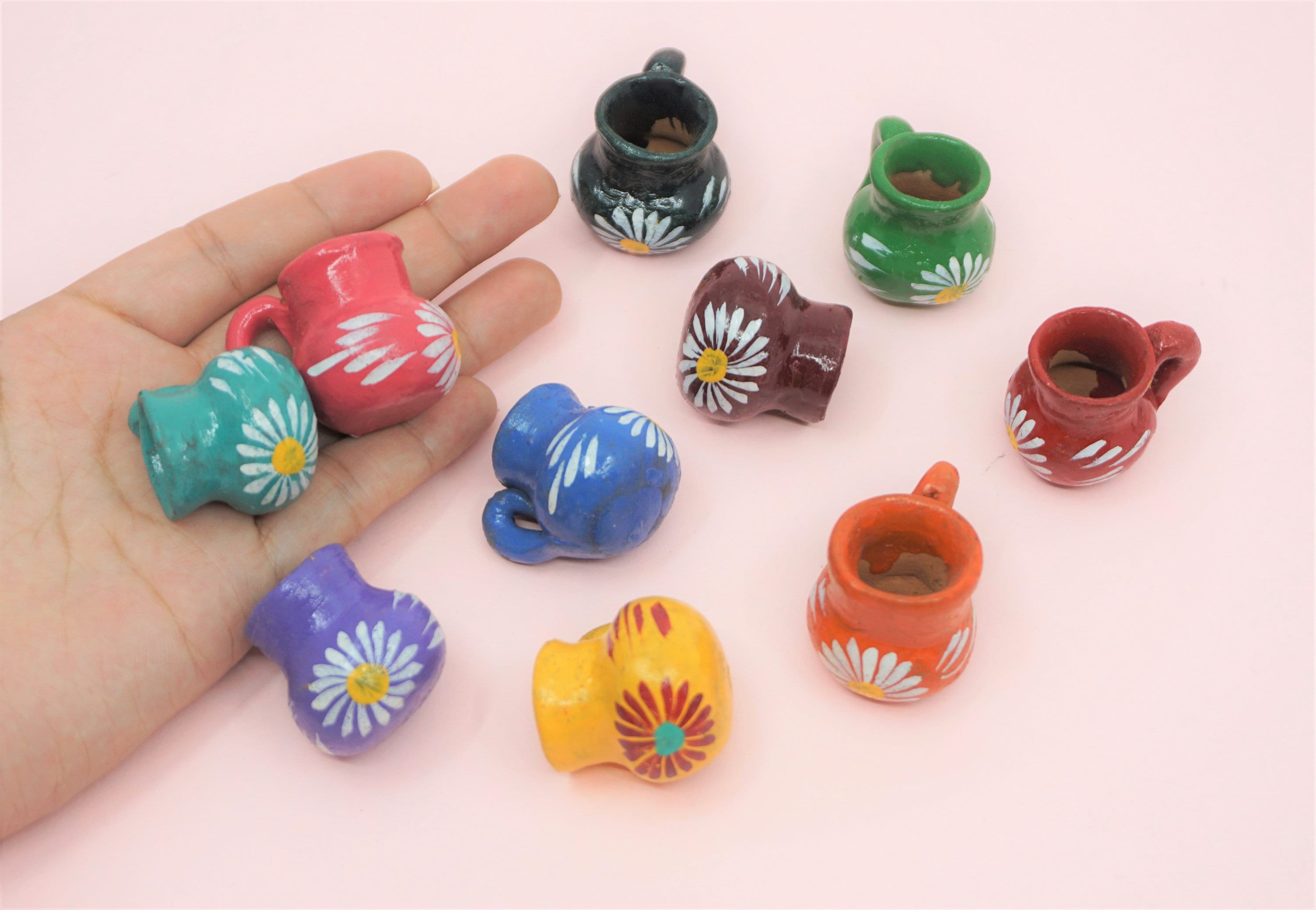 Mexican Cup Jarrito Painted Miniature Ceramic Jarro Jar Clay Ofrenda ...