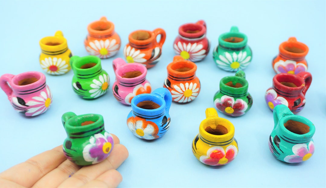 Mexican Cup Jarrito Painted Flower Miniature Ceramic Jarro Jar Clay ...