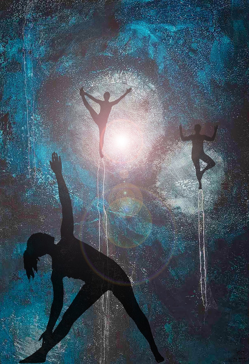 Yoga Wall Art Blue Silver Celestial Yoga Poses Poster Contemporary ...