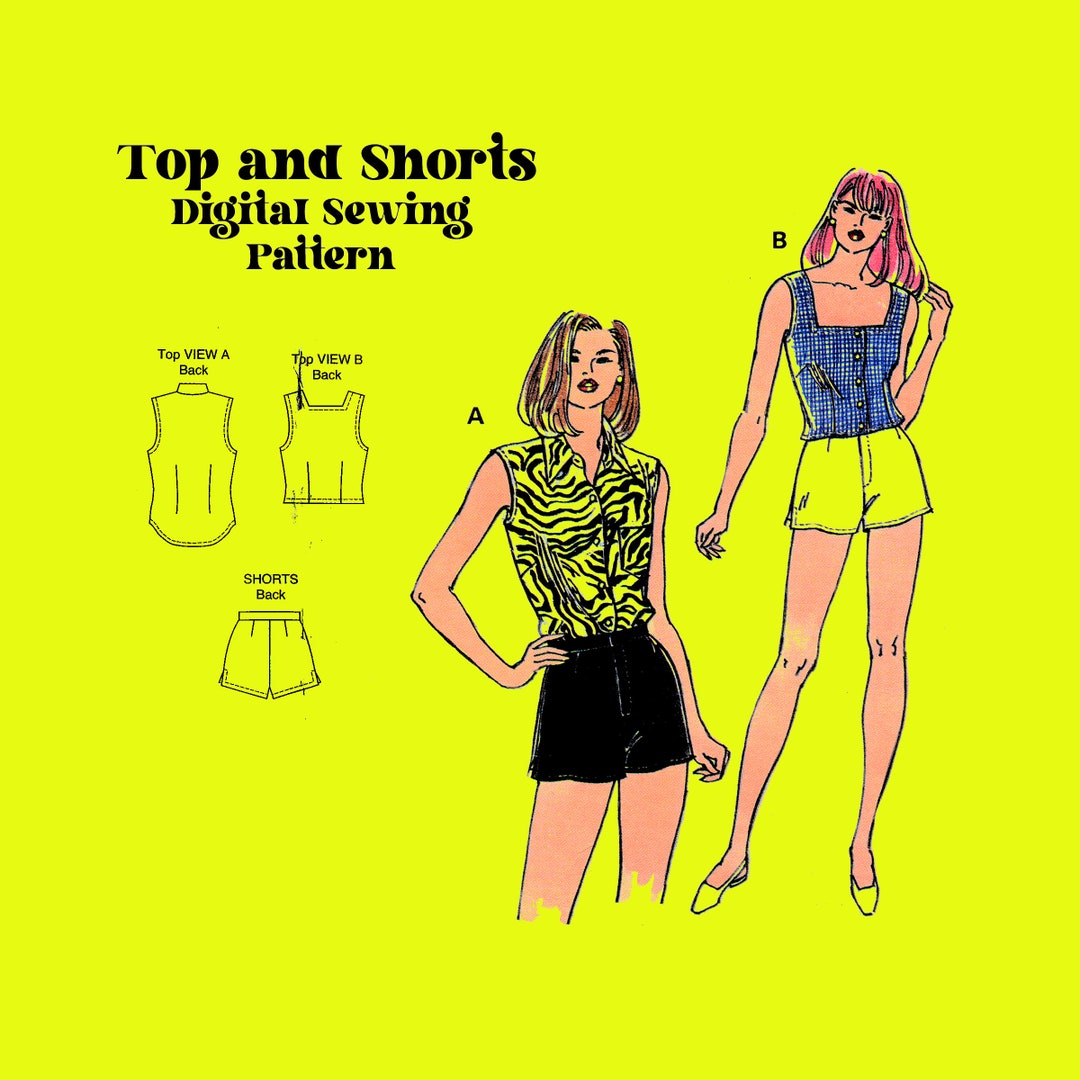 Shorts and Top Sewing Pattern // Digital Sewing Pattern // 90s Sewing ...