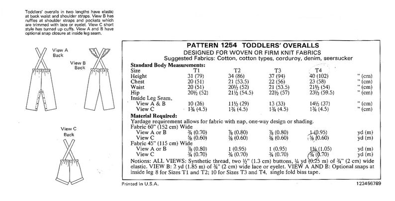Toddler Overalls Digital Sewing Pattern // Sizes T1 T2 T3 T4 // Girl ...