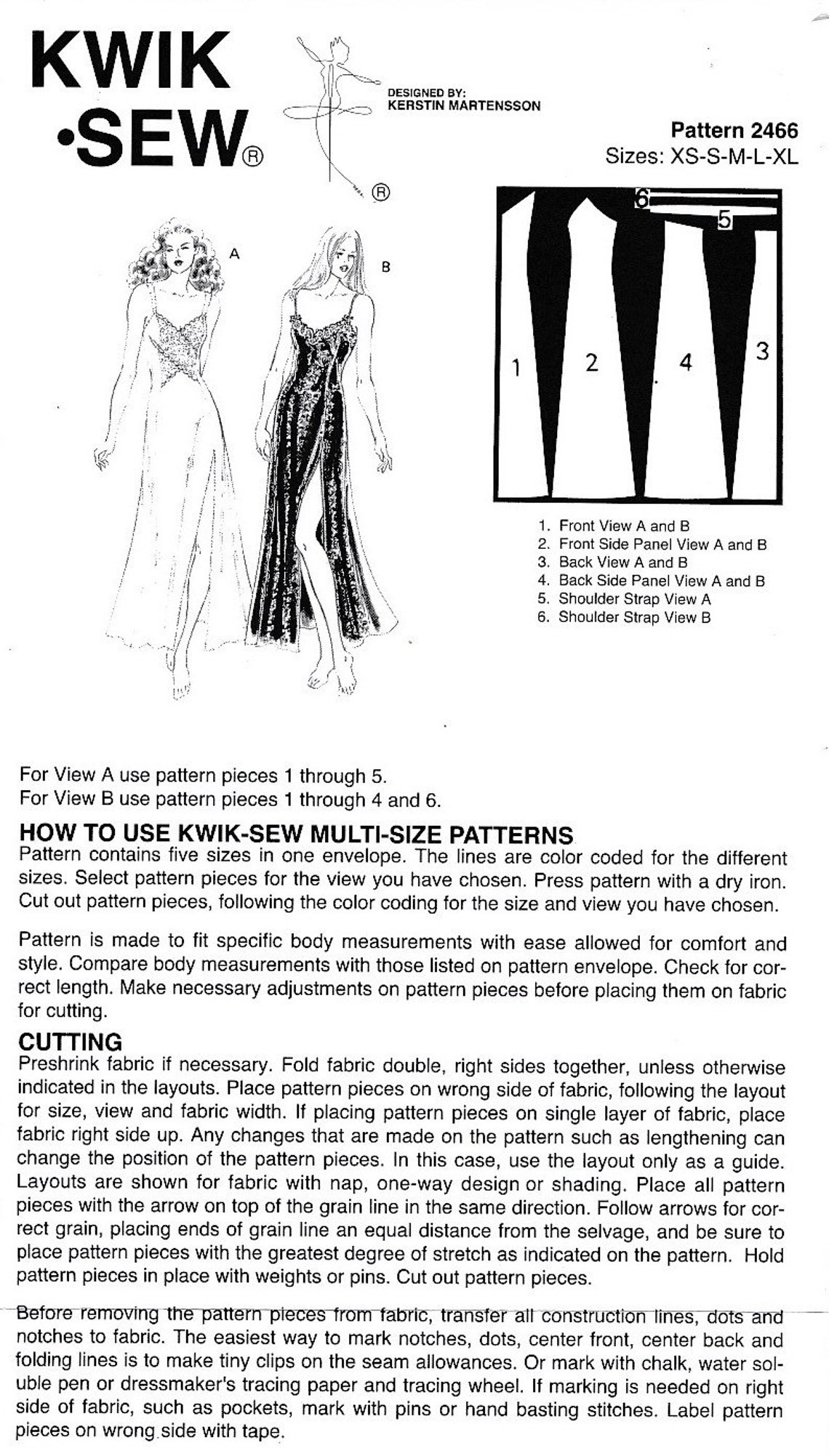 PDF // 1990's Ladies Slip // 2466 Kwik Sew Nightgown // Sizes XS - XL ...