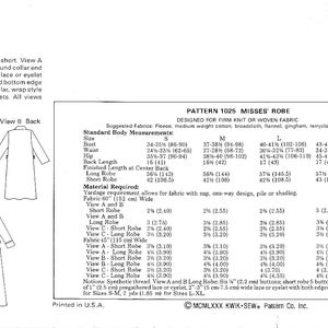 Robe Digital Sewing Pattern // Kwik Sew 1025 // Robe Can Be Made Long ...