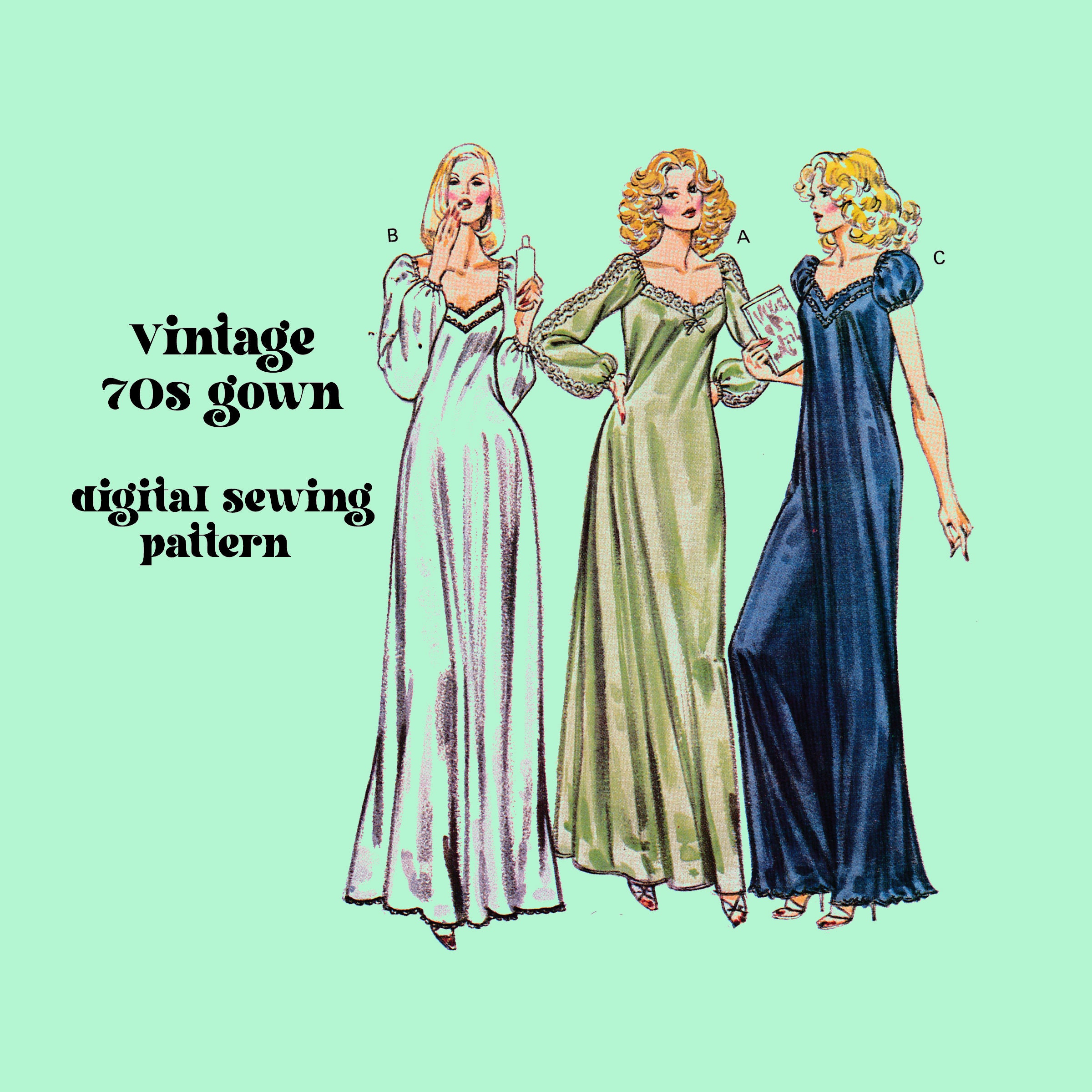 1970s Nightgown Digital Sewing Pattern // Gown Slip - Etsy UK