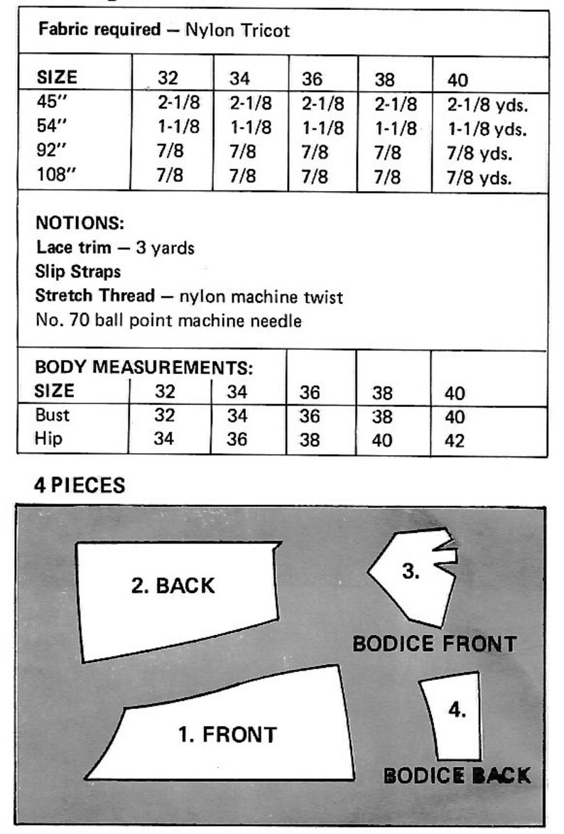 PDF // 1970's Ladies Slip // Sizes 32 , 34, 36, 38, 40 // Sew Easy ...