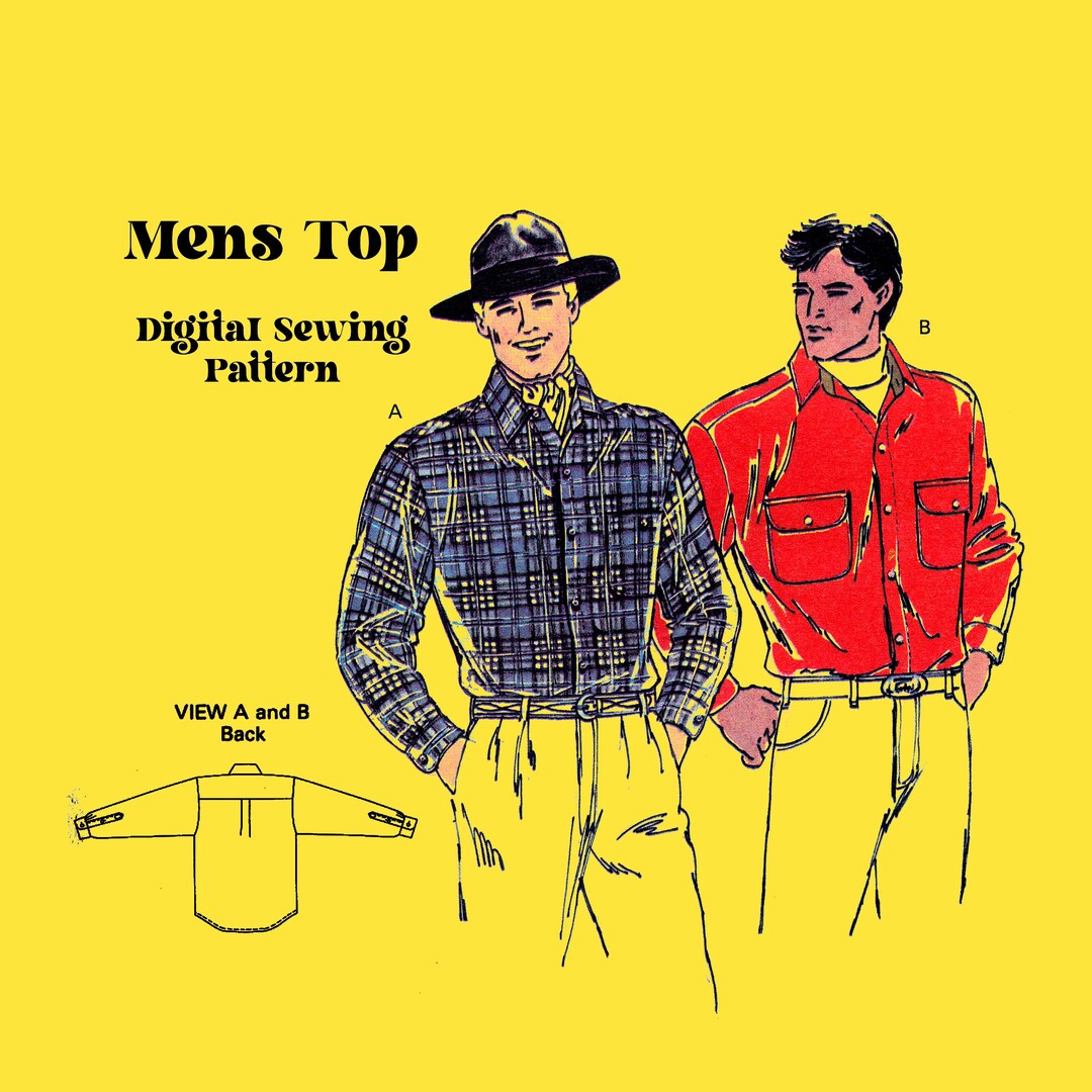 Mens Top Sewing Pattern // Digital Sewing Pattern // Western Mens ...