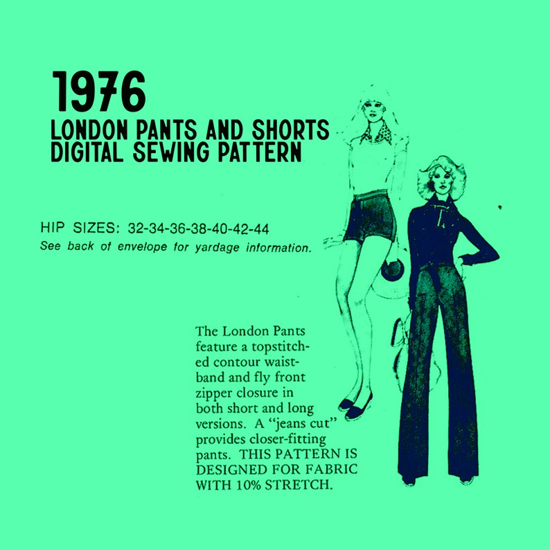 70s Pants Digital Sewing Pattern // Use 10% Stretch Fabric // Shorts or ...