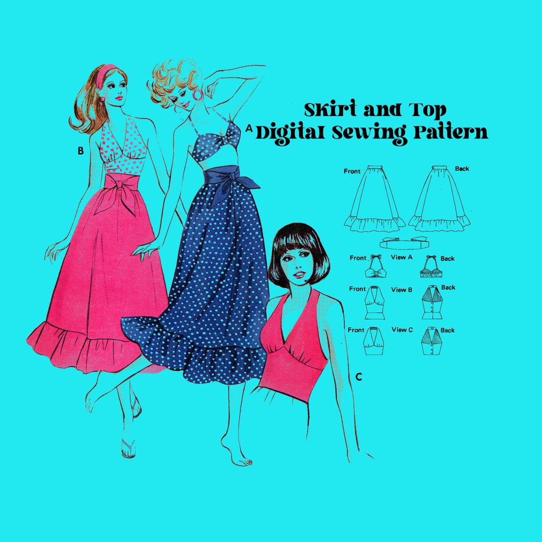 Rockabilly Outfit Sewing Pattern // Halter Top and Flared Gathered ...