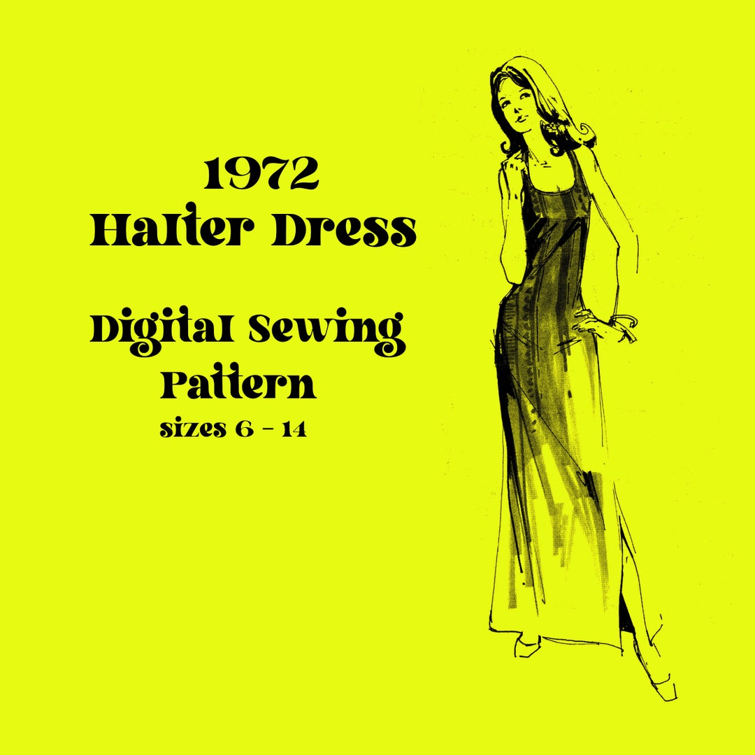 1970s Knit Halter Dress Digital Sewing Pattern // Vintage Sewing ...