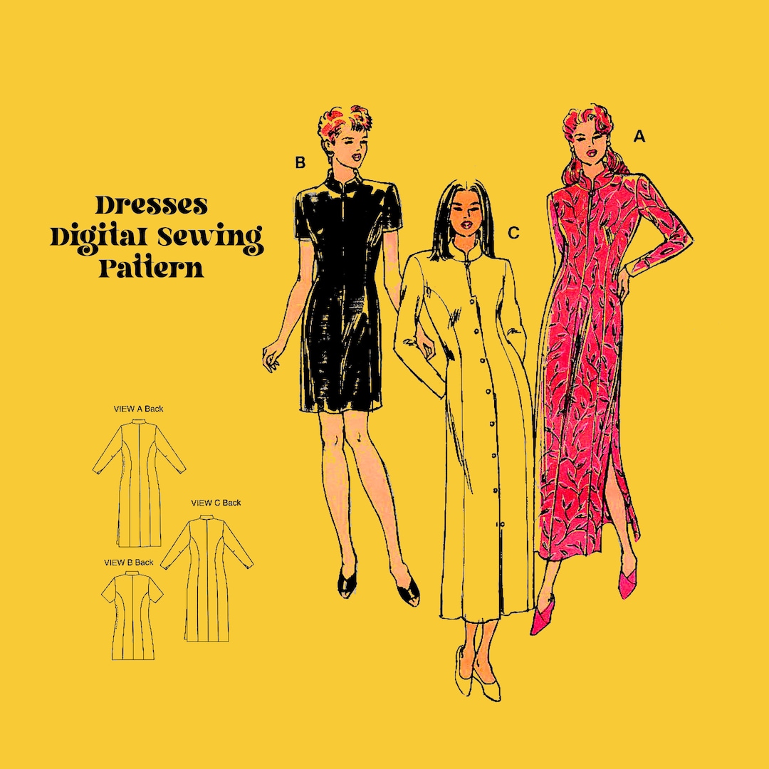 Mandarin Collar Maxi Dress // Digital Sewing Pattern // Kwik Sew 2647 ...