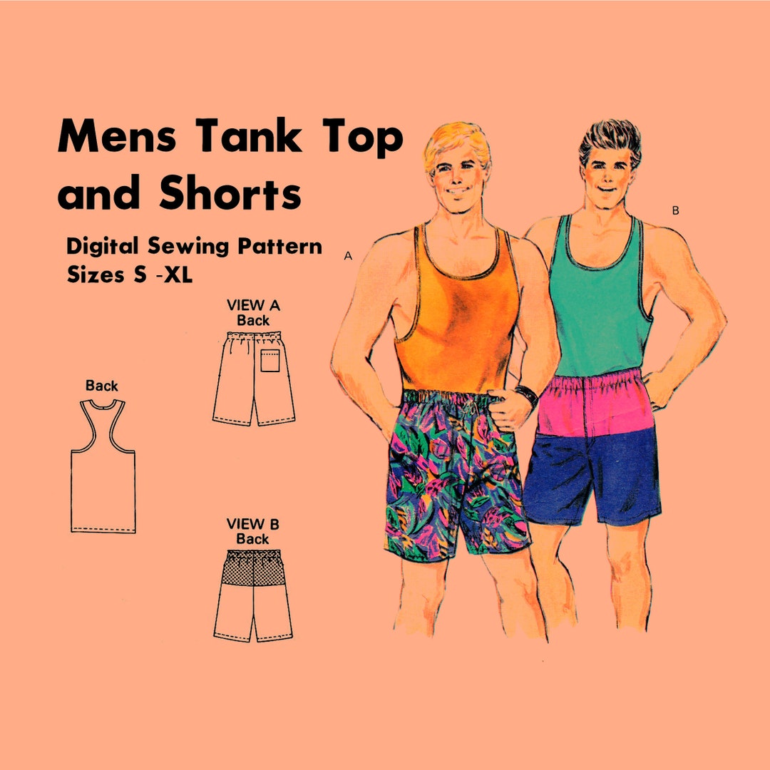 Mens Sewing Pattern // Men's Tank Top and Shorts // Scoop Neck Tank Top ...