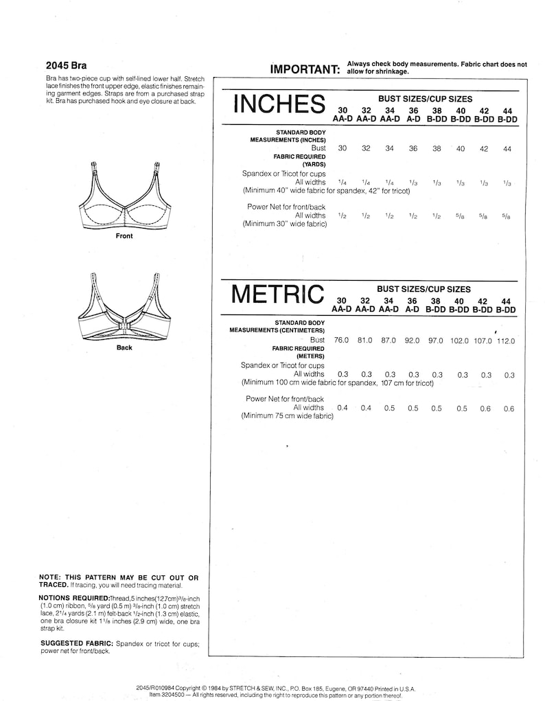Vintage 80s Bra // Digital Sewing Pattern // Sizes 20 44 AA - Etsy