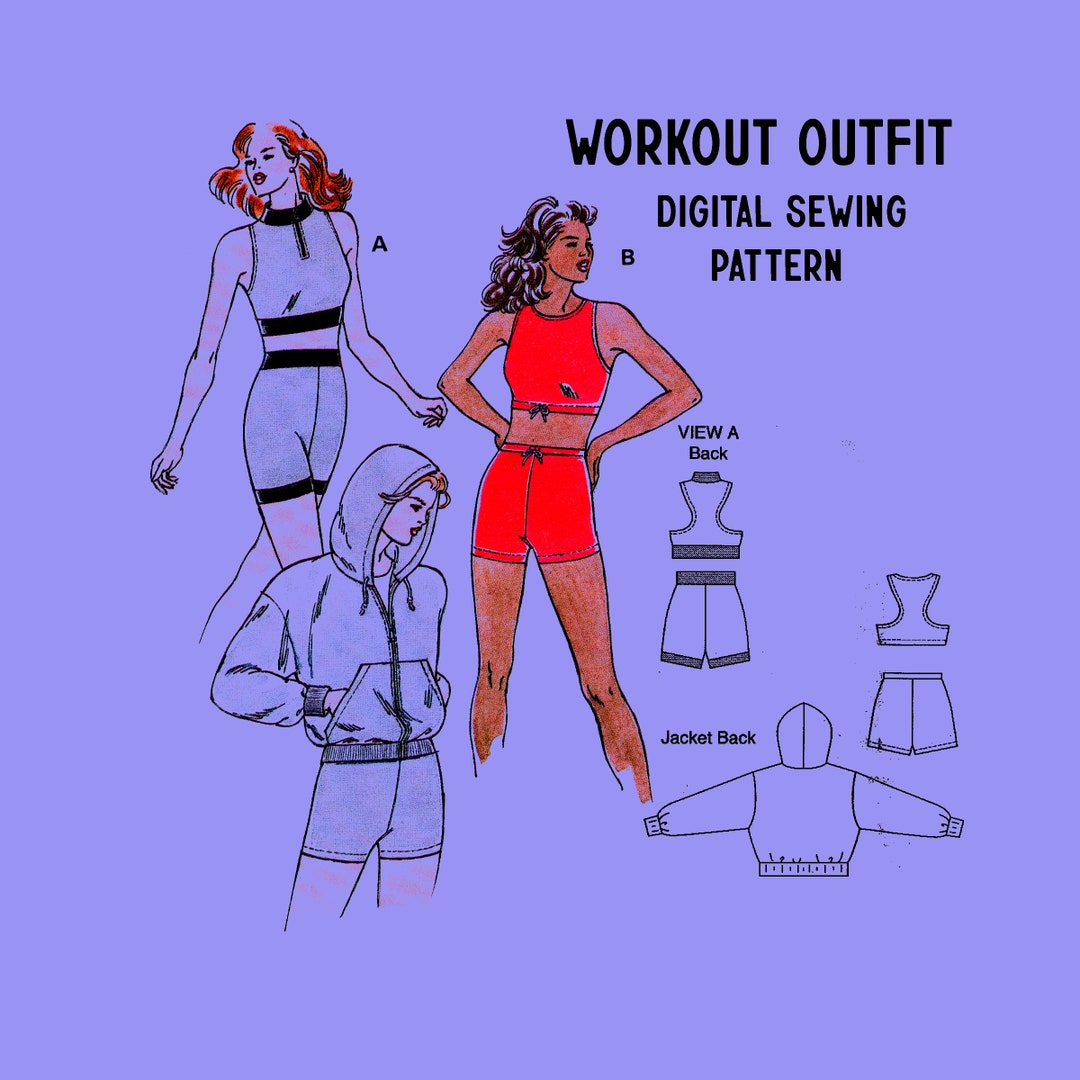 Workout Set Digital Sewing Pattern // Hoodie Shirts Top // Designed for ...