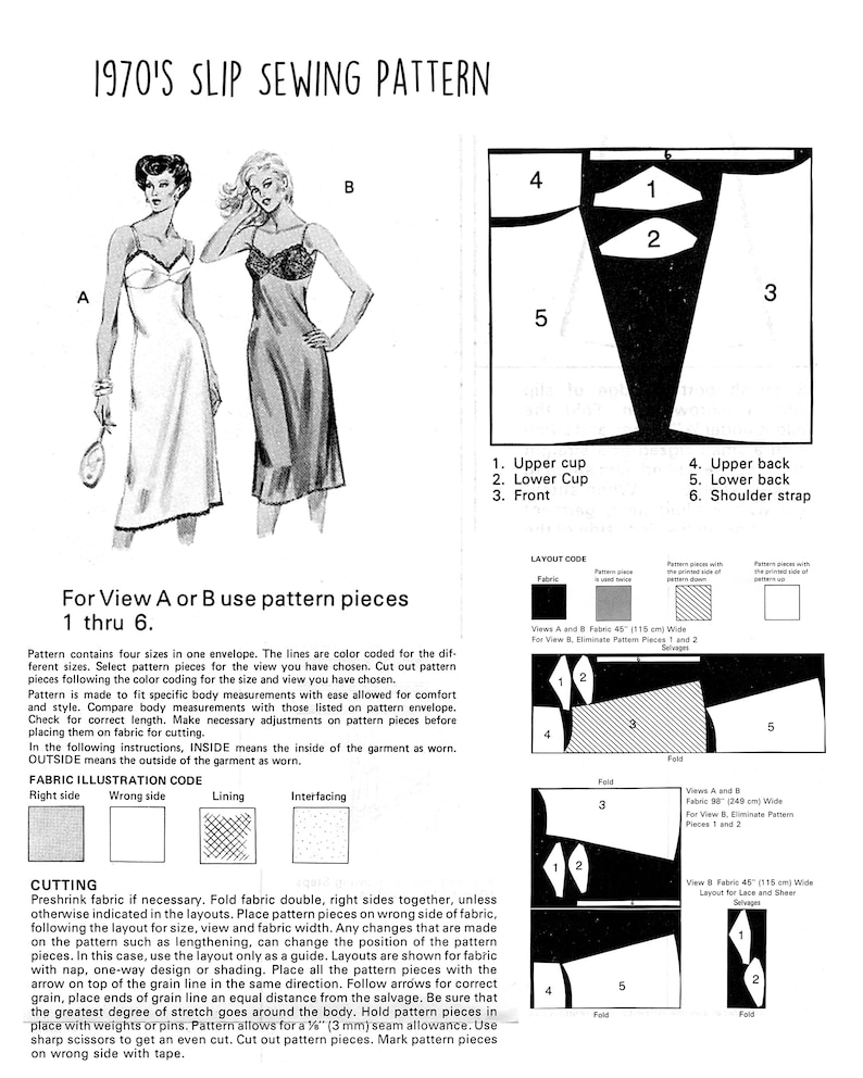 PDF // 1970's Ladies Bust Slip // Sizes S - XL // Vintage Slip ...