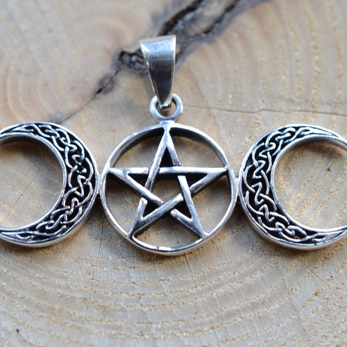 Sterling Silver Celtic Triquetra Celestial Pentagram Pendant - Etsy