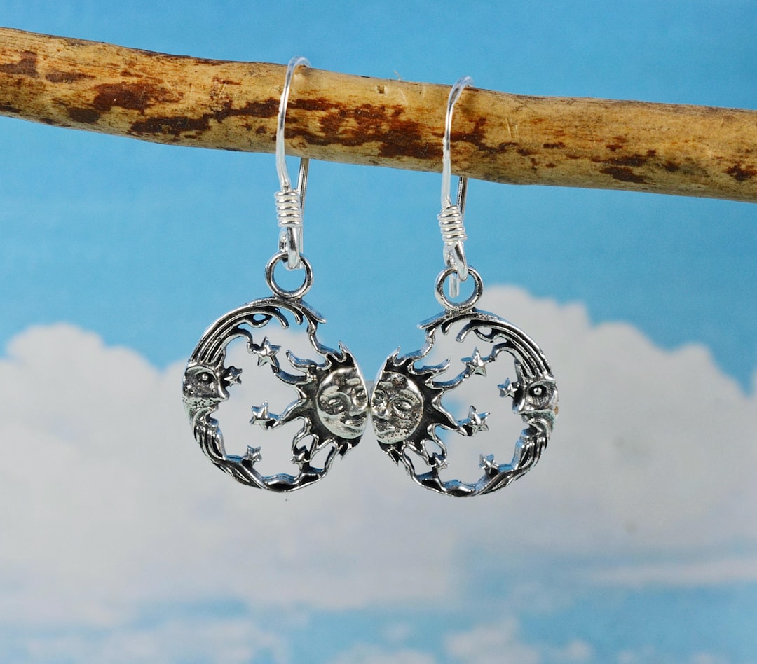 Pair of Sterling Silver 925 Sun in Moon Dangly Earrings in Gift Box - Etsy