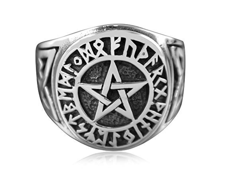 Sterling Silver 925 Pentagram in Rune Circle Ring | Etsy