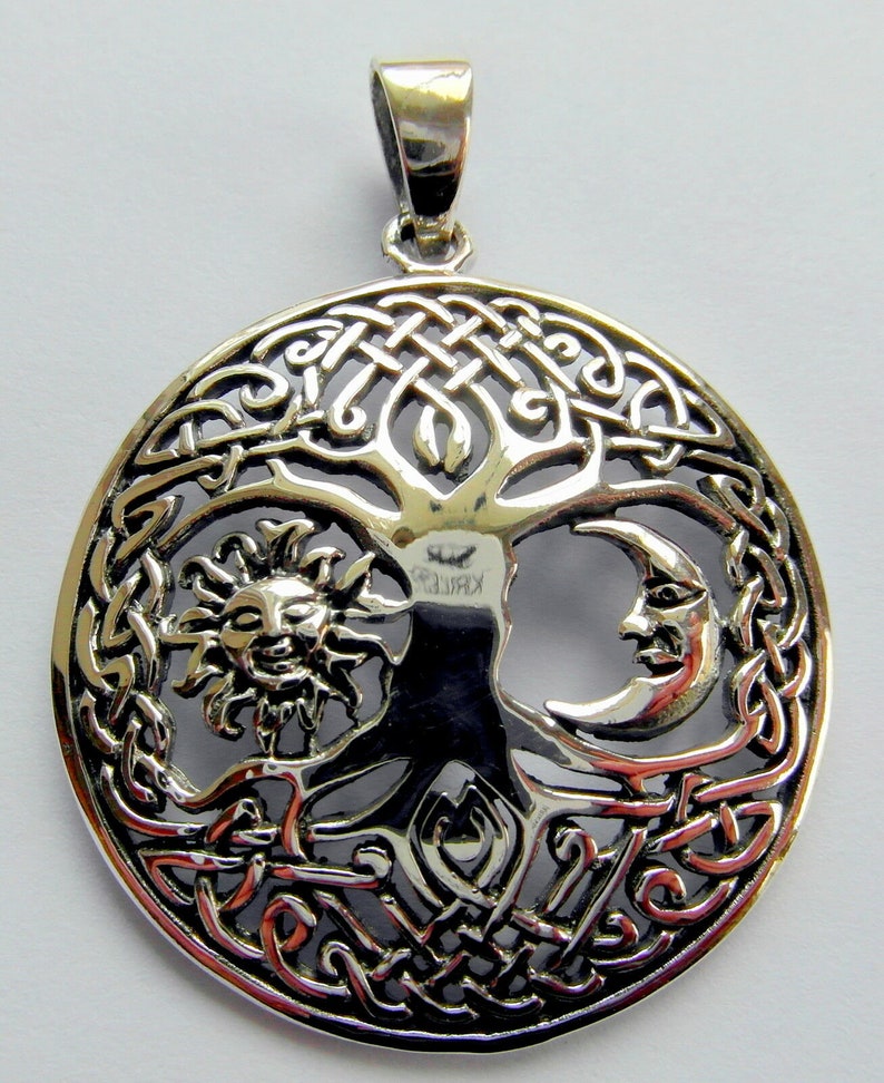 Sterling Silver 925 Sun and Moon in Tree of Life Pendant | Etsy