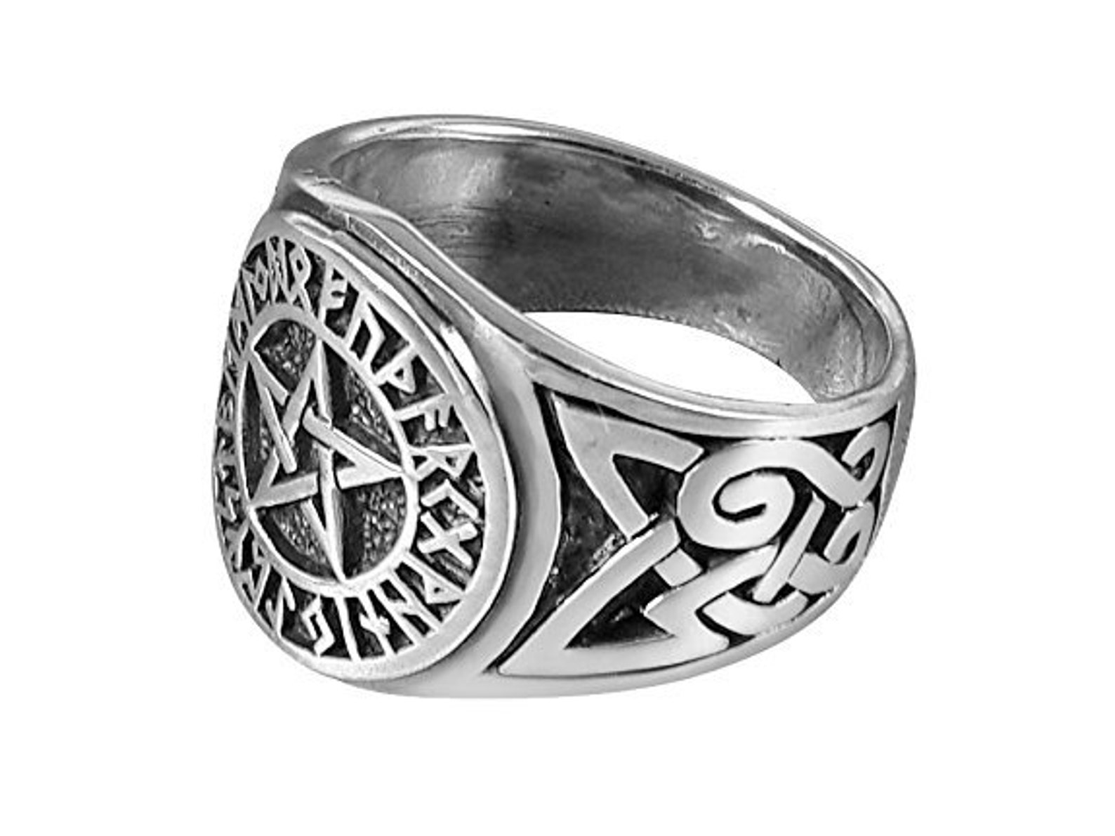 Sterling Silver 925 Pentagram in Rune Circle Ring | Etsy