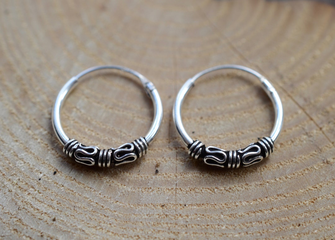 Pair of Sterling Silver 925 Bali Hoop Earrings ( 10 , 12 , 14 , 16 , 18 ...