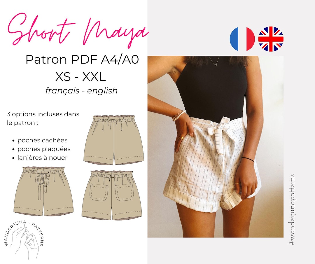 Short Maya A4/A0 PDF Pattern to Print at Home in French Only SHORT ...