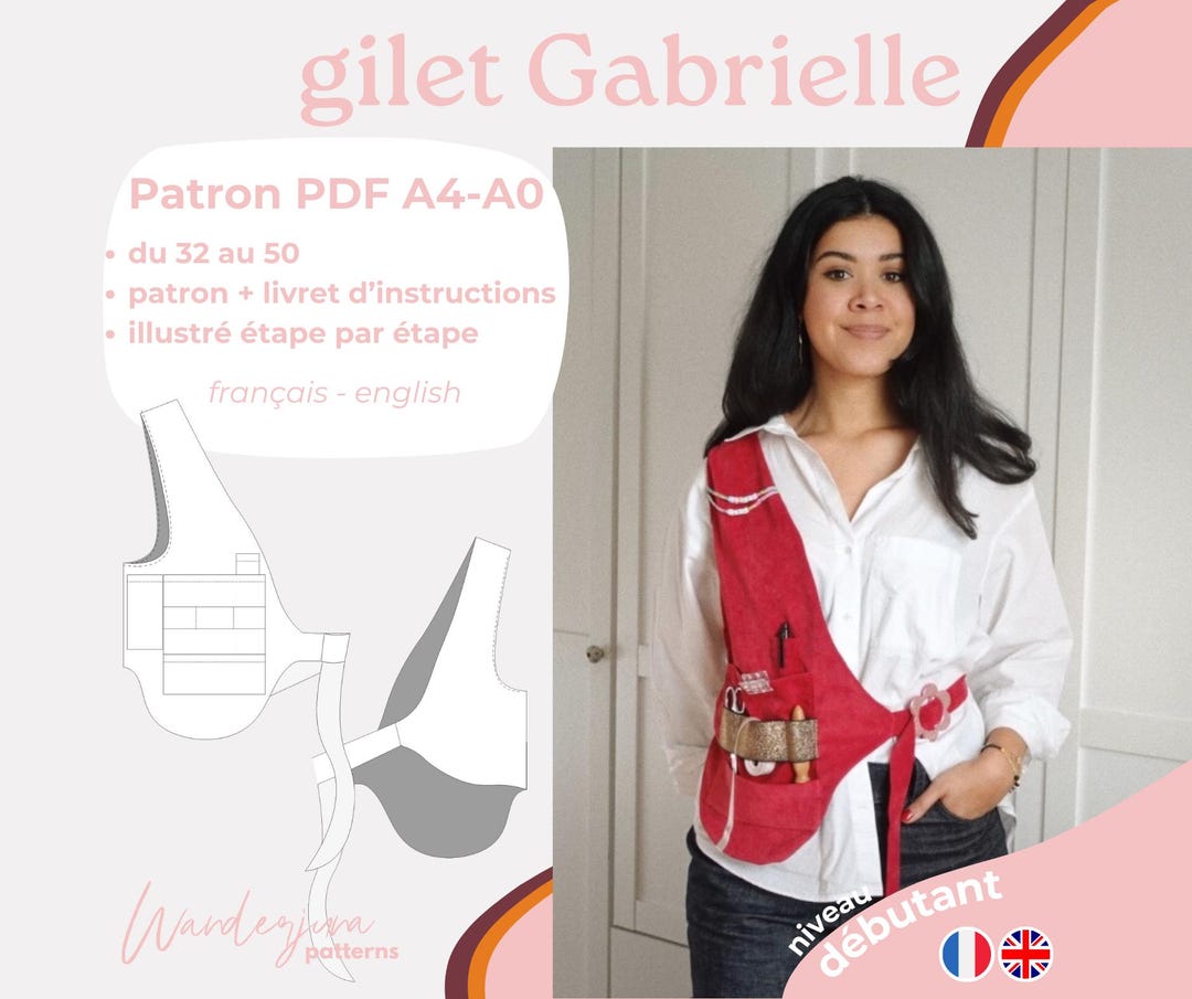 Gabrielle Vest Pattern - A4/A0 French Pattern English Vest Pattern Pdf Ready to Print, Printable ...