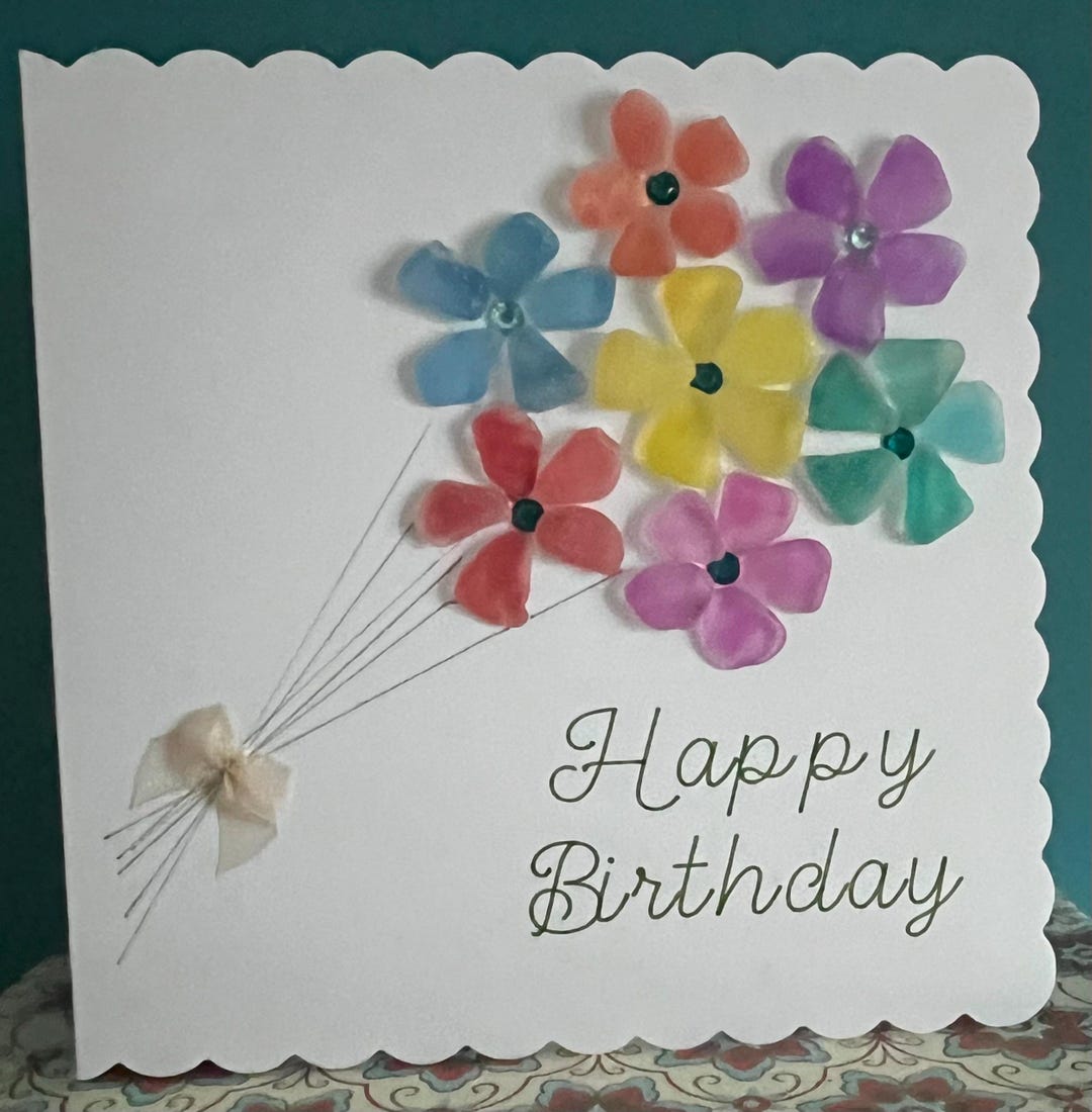 Spring Flowers Birthday Card / Flower Bouquet Card / Seaglass Flowers ...