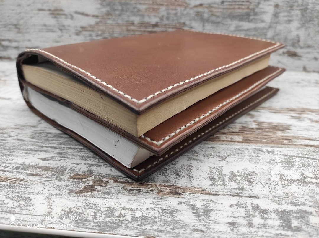 Double Leather Book Cover – Handmade Case for Two Journals or Bibles ...