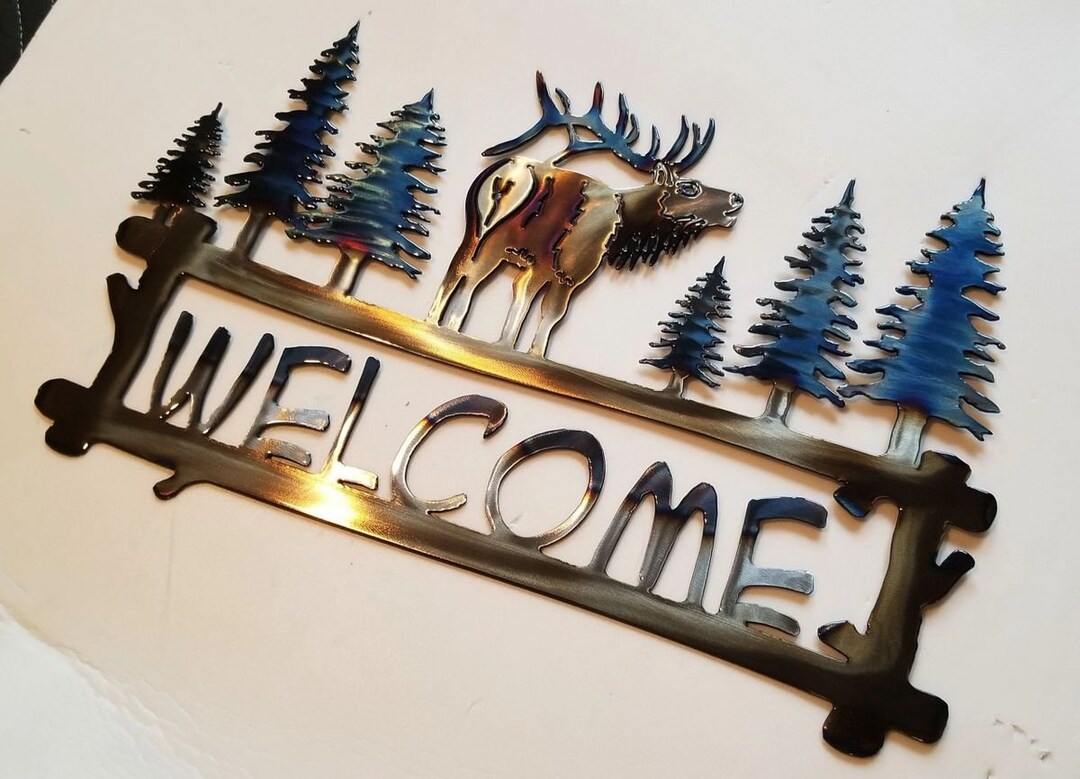 Elk Welcome Metal Art Sign - Etsy