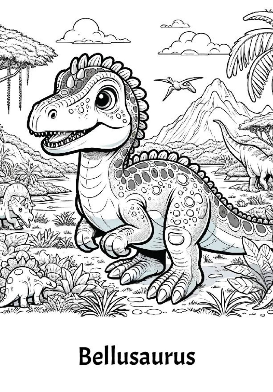 Cute Dinosaur Coloring Pages, Adults and Kids Coloring Book, Digital ...