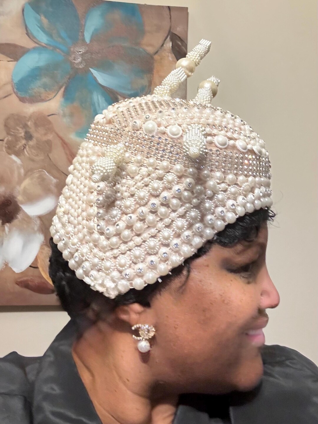 Ivory Pearl Covered Hat With Sparkling Design - Etsy
