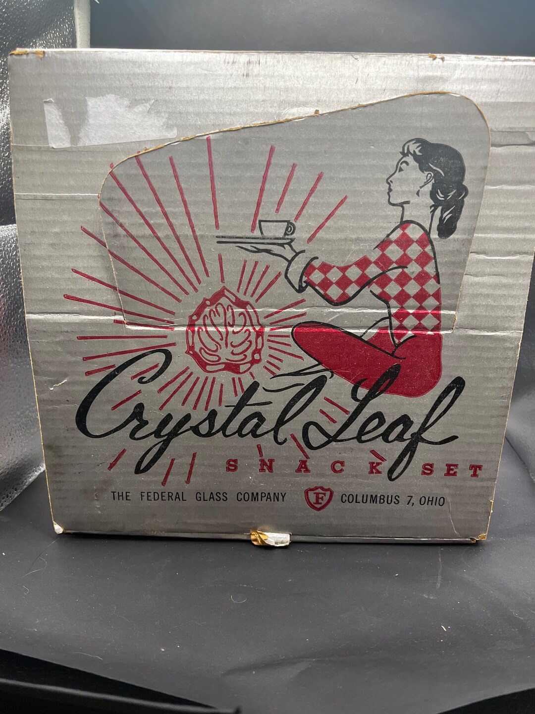 Federal Glass Crystal Leaf Snack Set of 4 - New in Box - Etsy