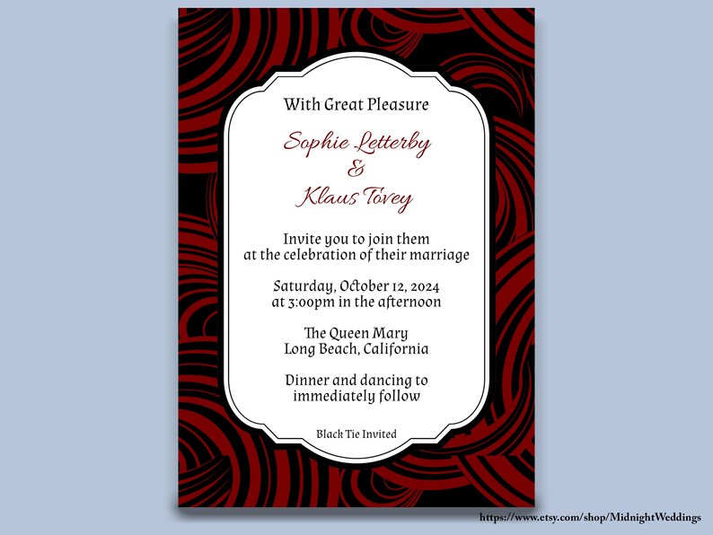 Red and Black Abstract Swirl Wedding Invitation Instant Download, Black ...