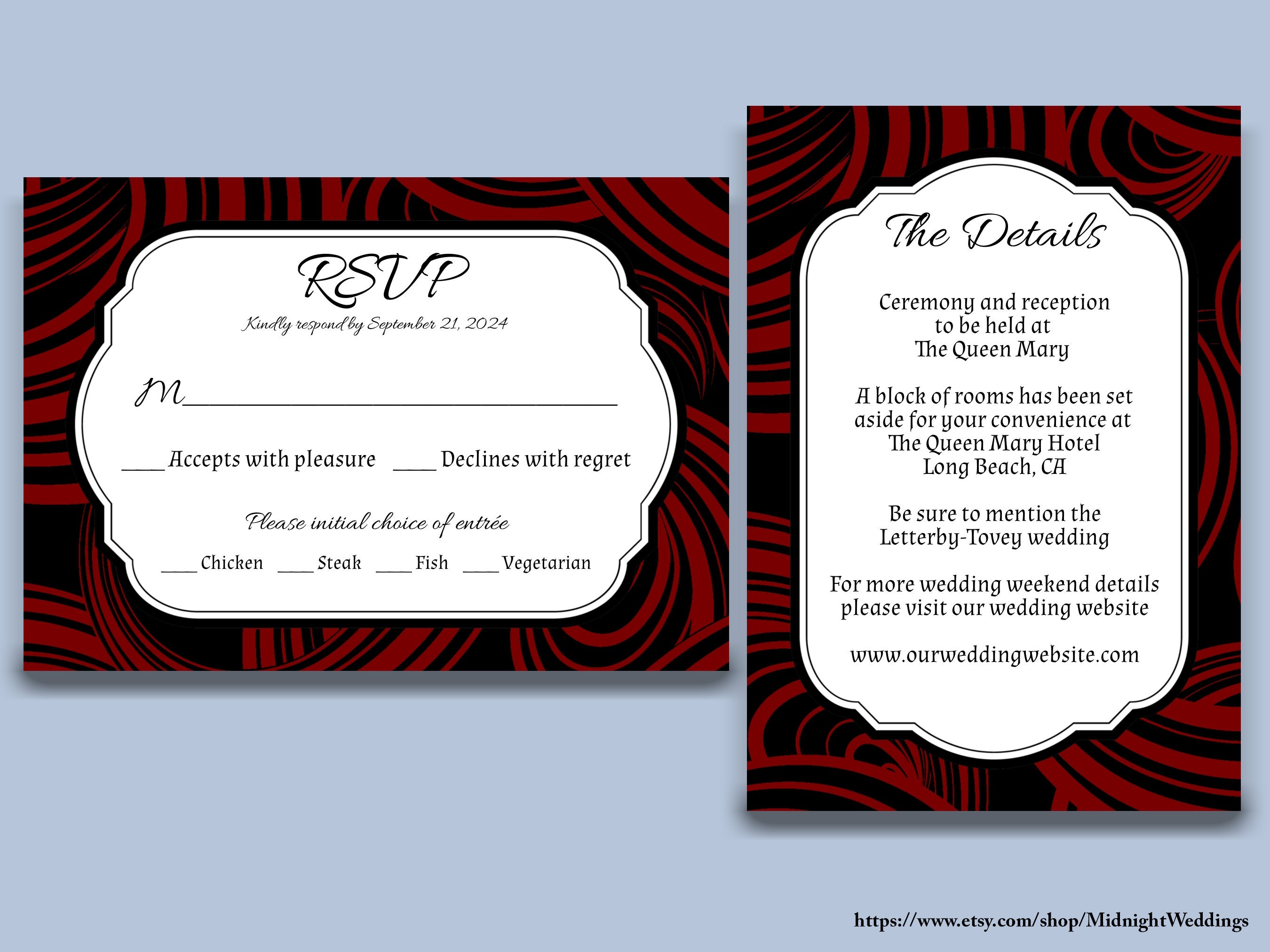 Red and Black Abstract Swirl Wedding Invitation Instant Download, Black ...