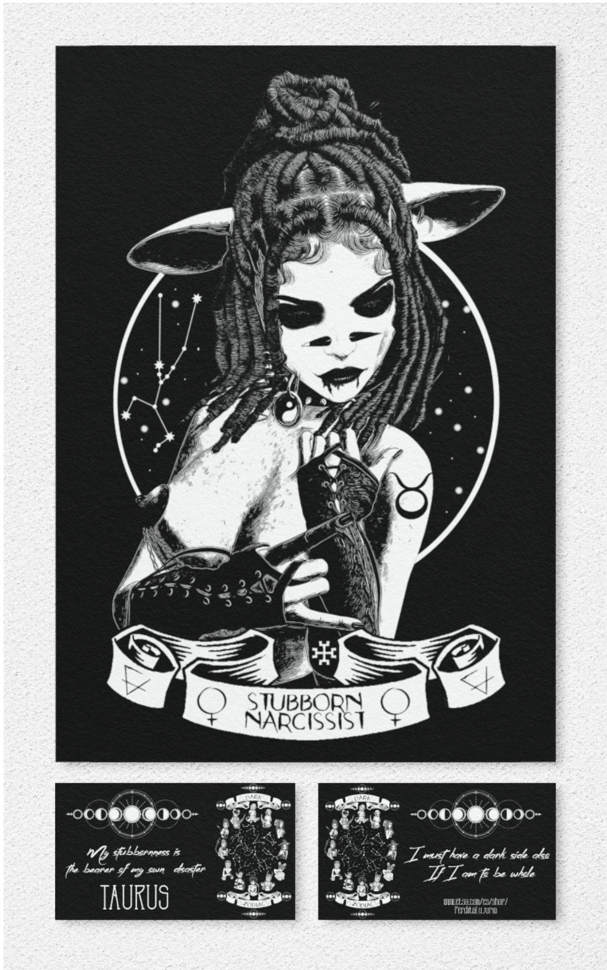 Dark Taurus Art Print, Goth Zodiac Poster - Etsy