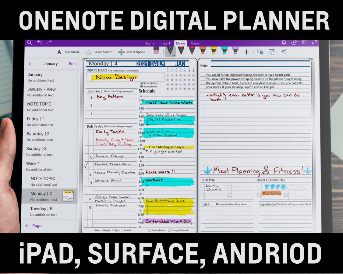 2022 Digital Personal Planner for Onenote for Ipad, Surface, Note ...