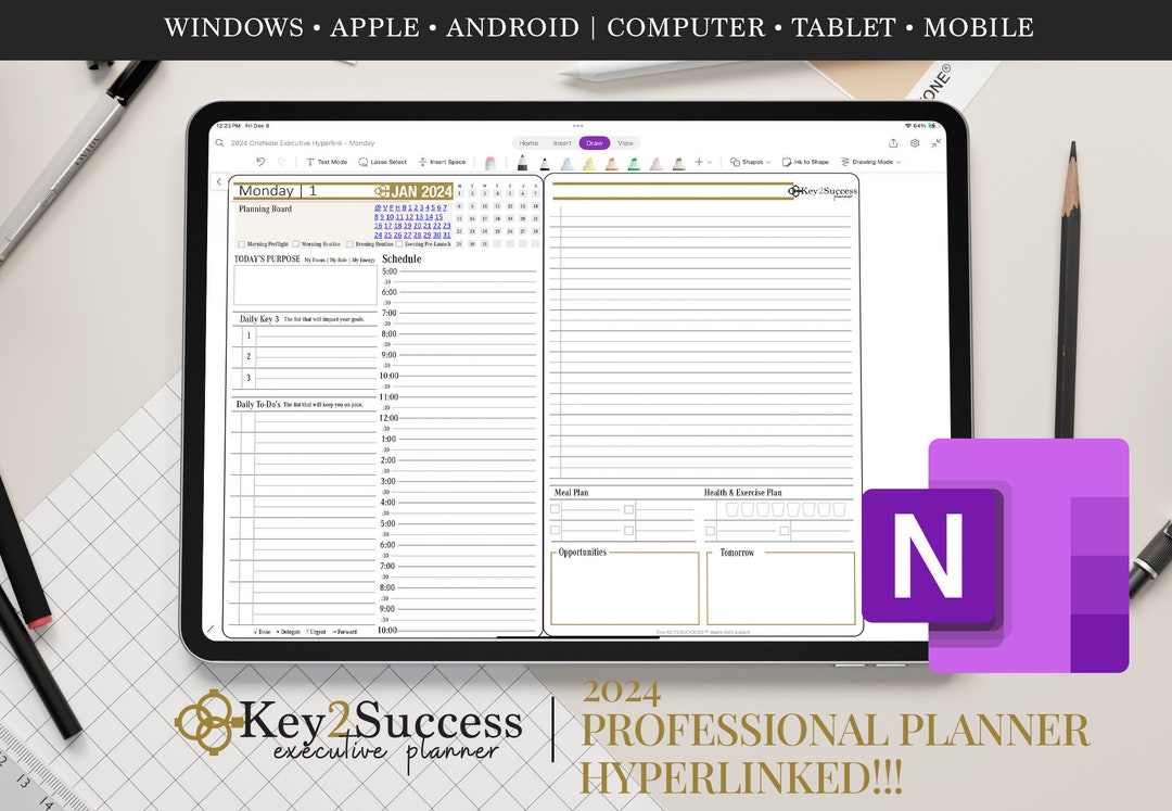 2024 Onenote Professional Hyperlink Planner for Ipad, Surface, Note ...
