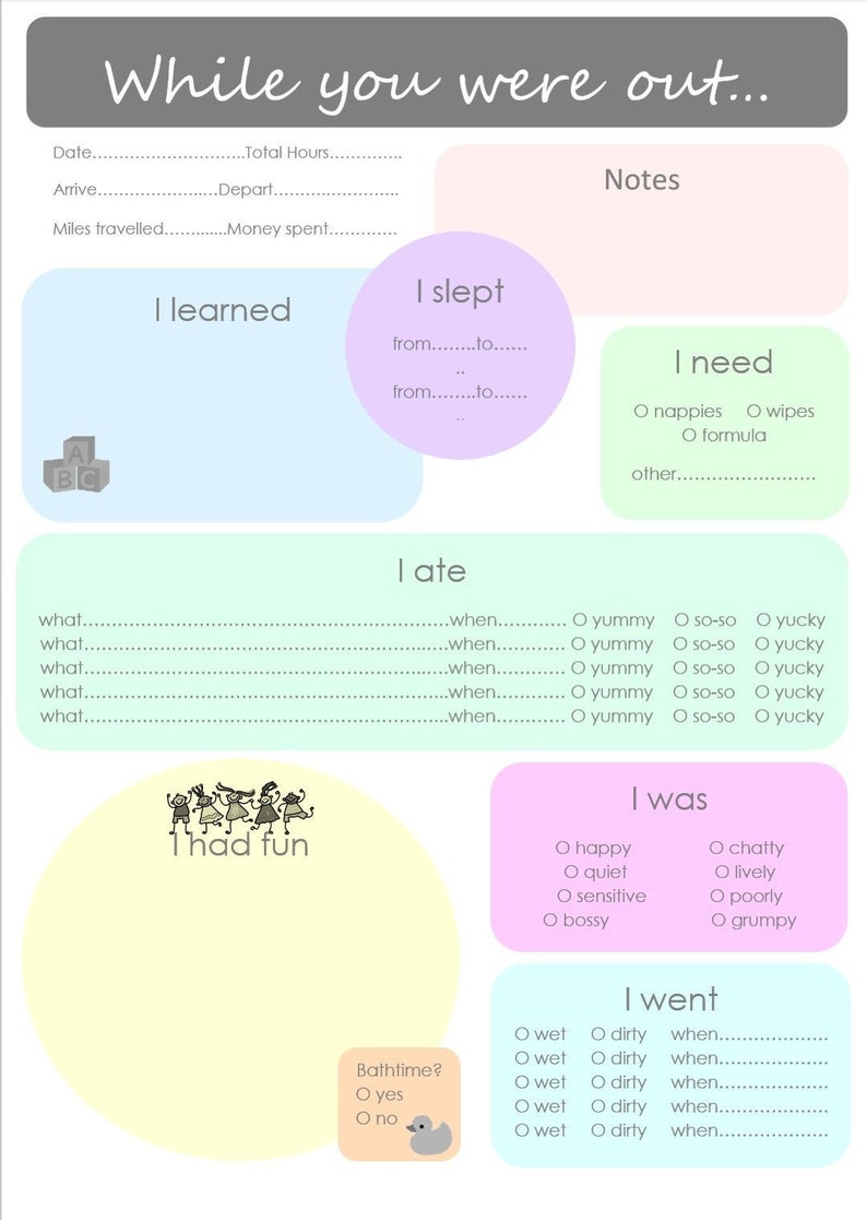 Editable Printable Daily Childcare Report for Parents by Nannies - Etsy