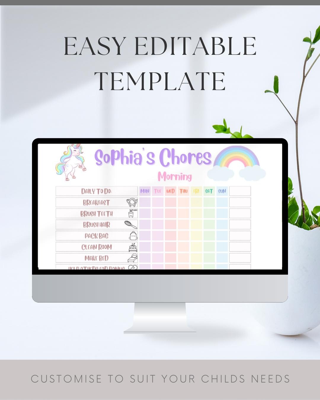 Kids Rewards Chart | Editable Printable Instant Download Girls Pastel ...