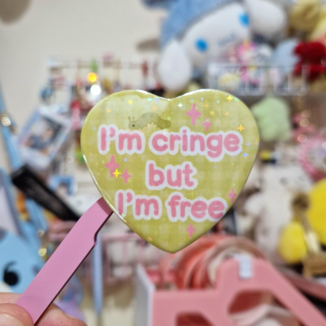 Cringe but Free Glitter Heart Button Badge Pin - Etsy UK